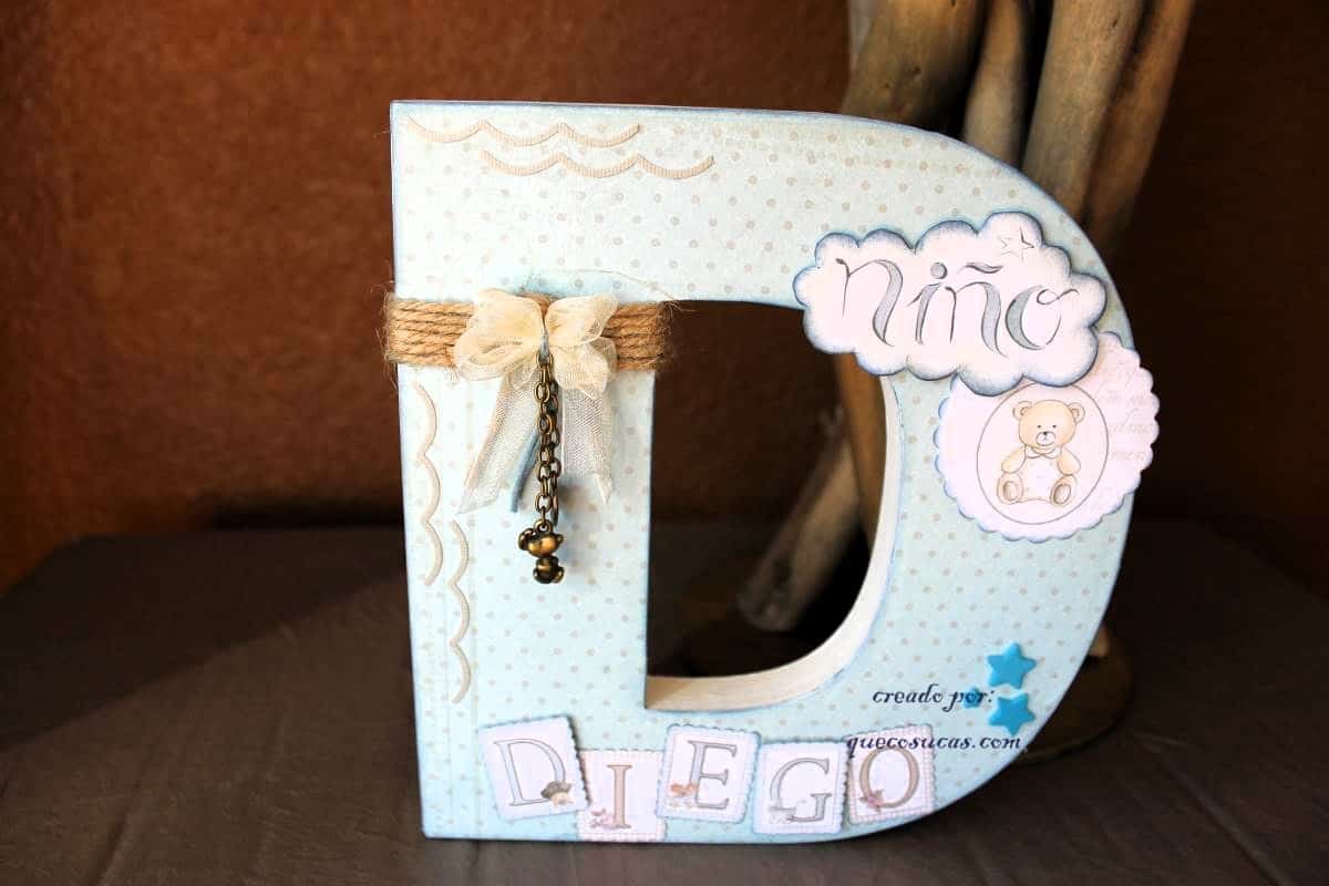 Cómo decorar letra o inicial de bebe niño | Que Cosucas